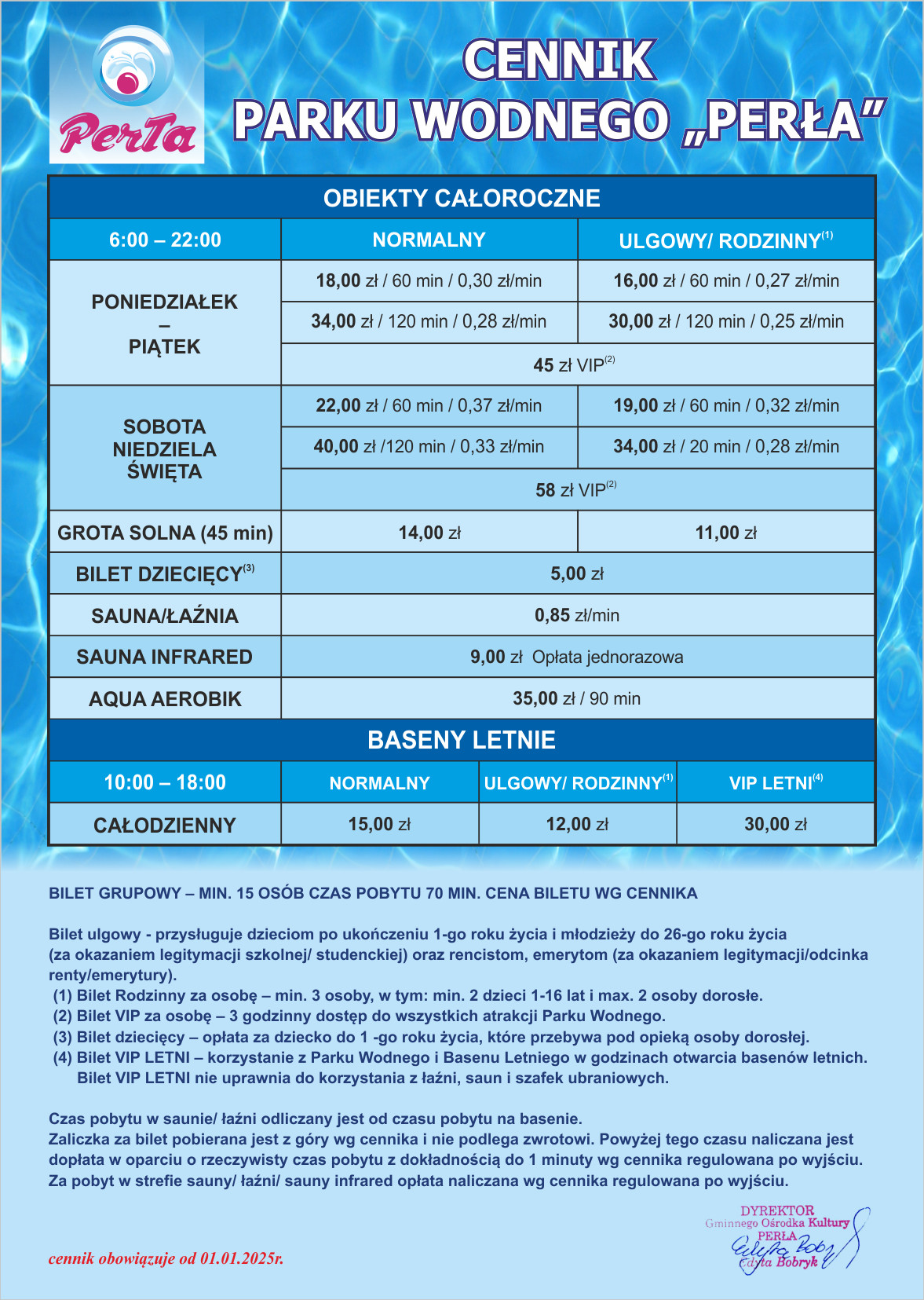 Cennik - Pływalnia Perła w Nowinach